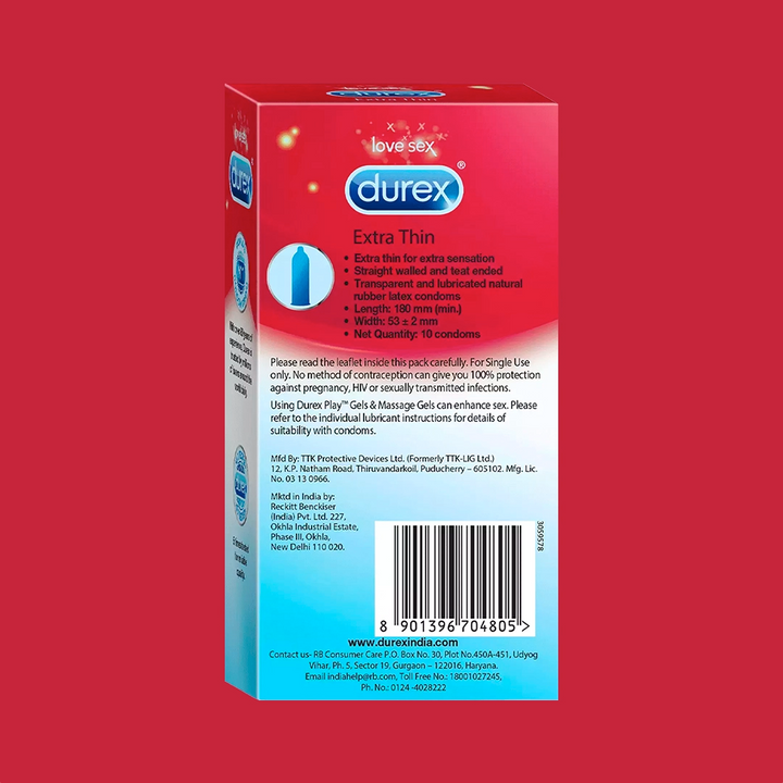Durex Extra Thin - 10 Condoms - (Pack of 1) | Durex India