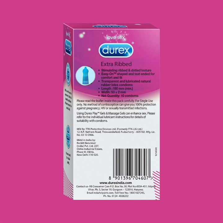 Durex Extra Ribbed - 10 Condoms, 10s(Pack of 1) | Durex India